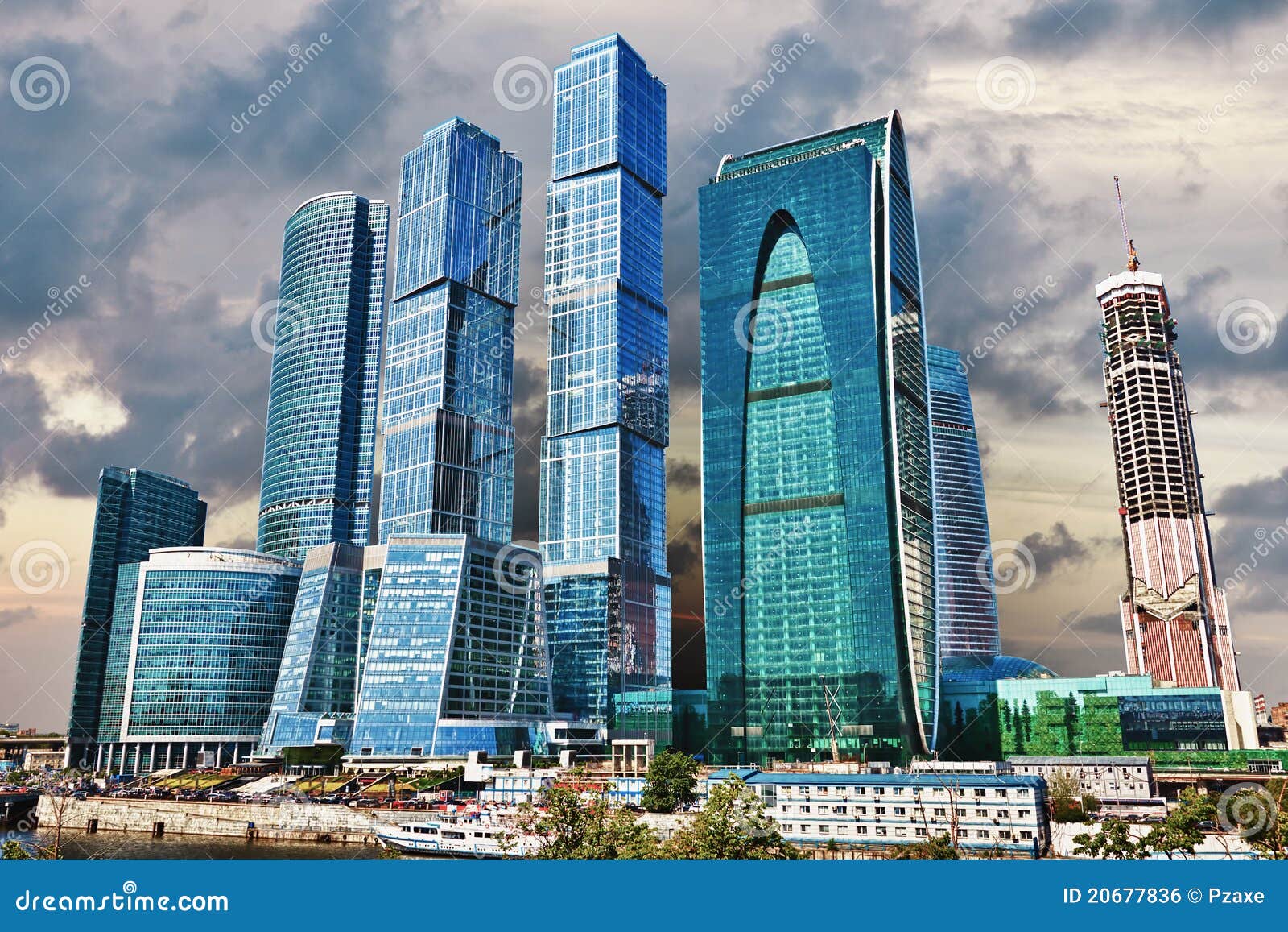 Group of Modern High-rise Buildings Stock Photo - Image of clouds ...