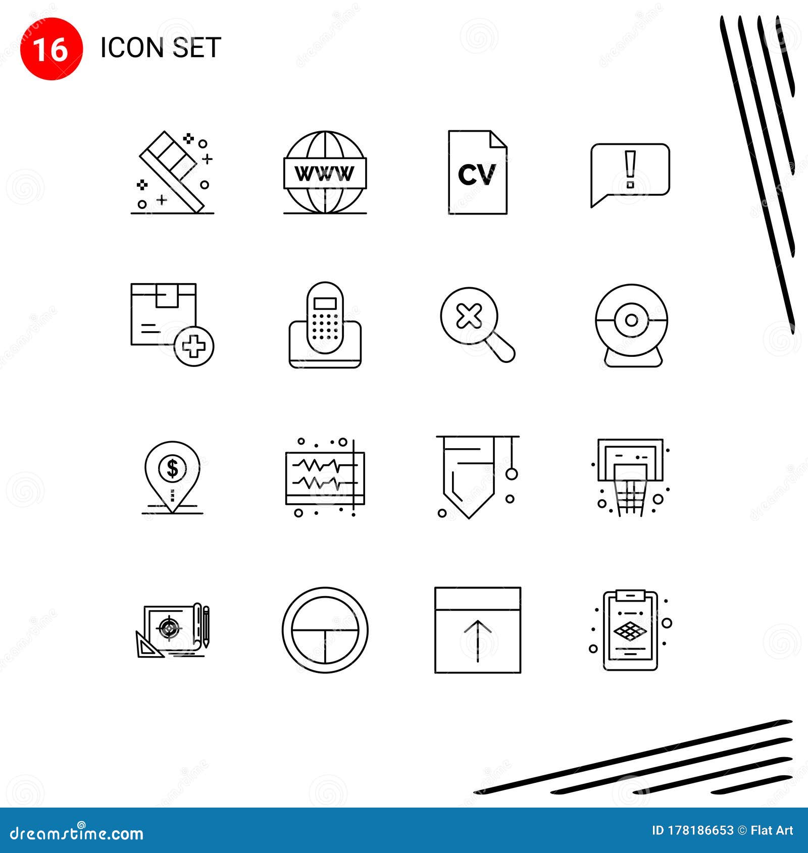 Modern Set Of 16 Outlines And Symbols Such As Web, Email, Science ...