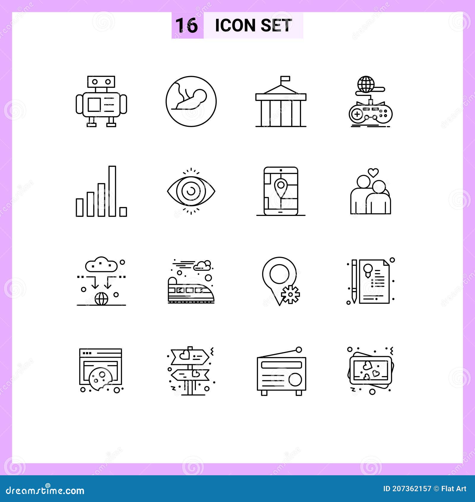 Group Of 16 Modern Outlines Set For Connection, Multiplayer, Citadel ...