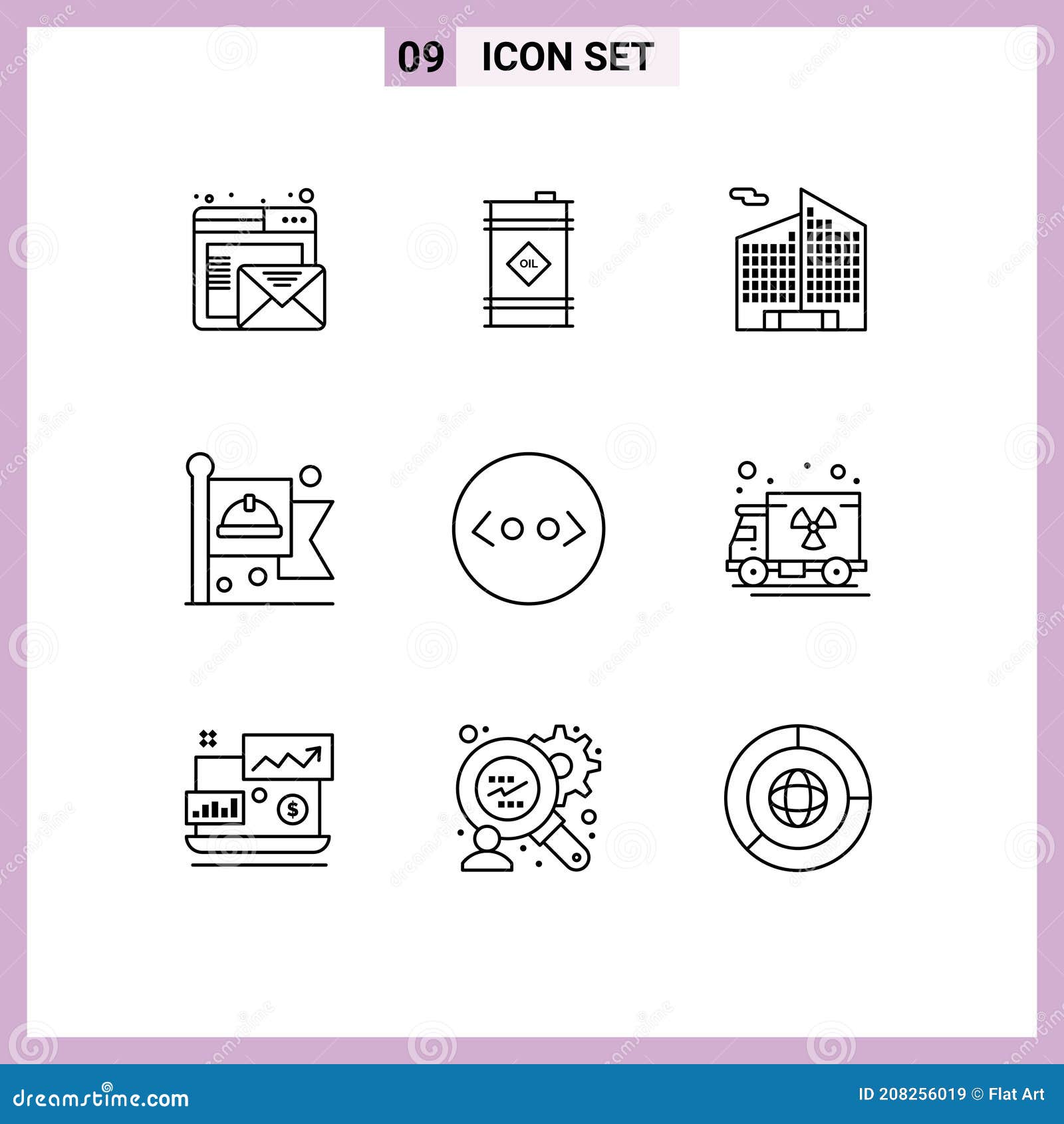 Group of 9 Modern Outlines Set for Html, Brackets, Building, Labour ...