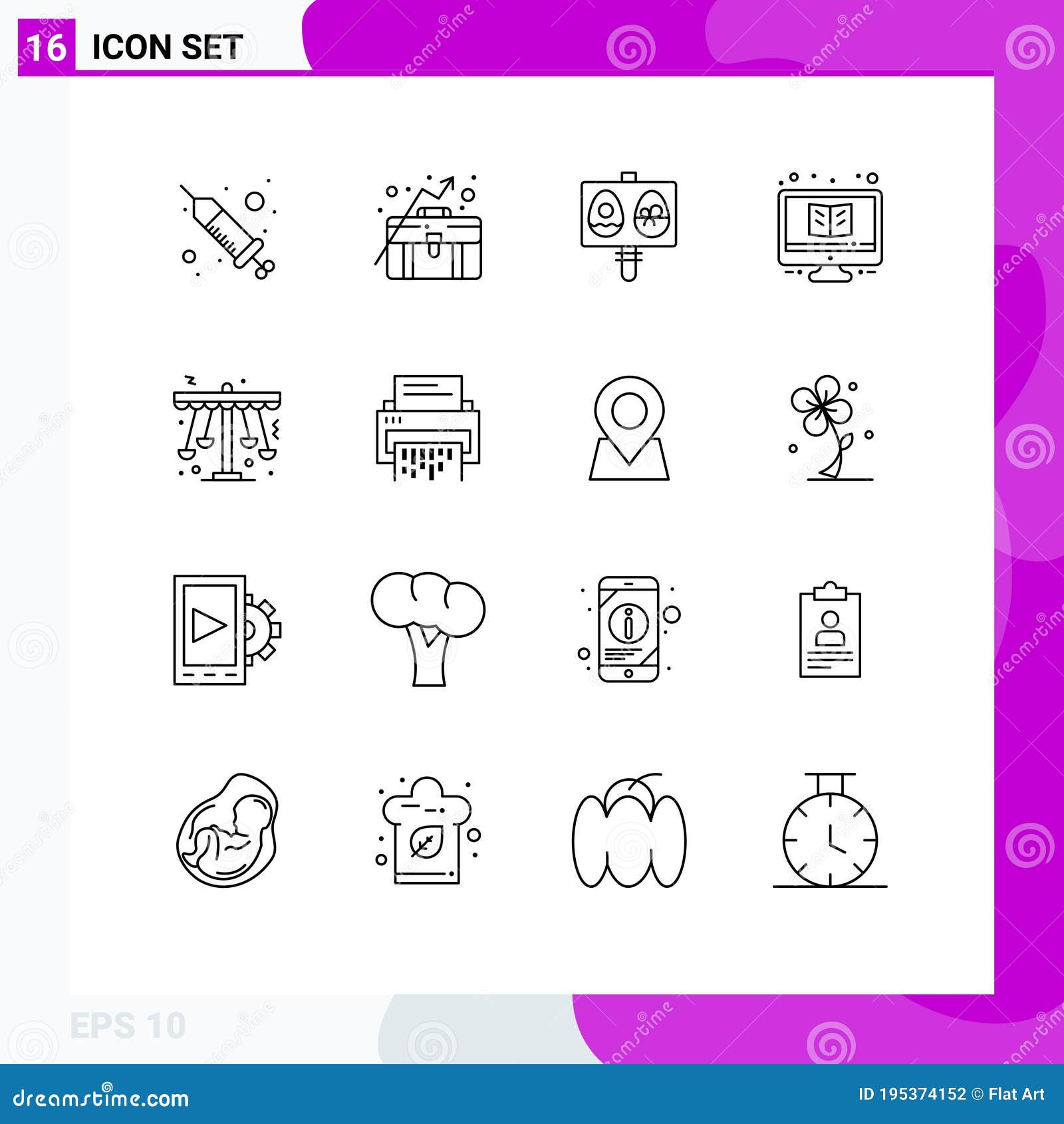 Group of 16 Modern Outlines Set for Kindergarten, Education, Egg, Study ...