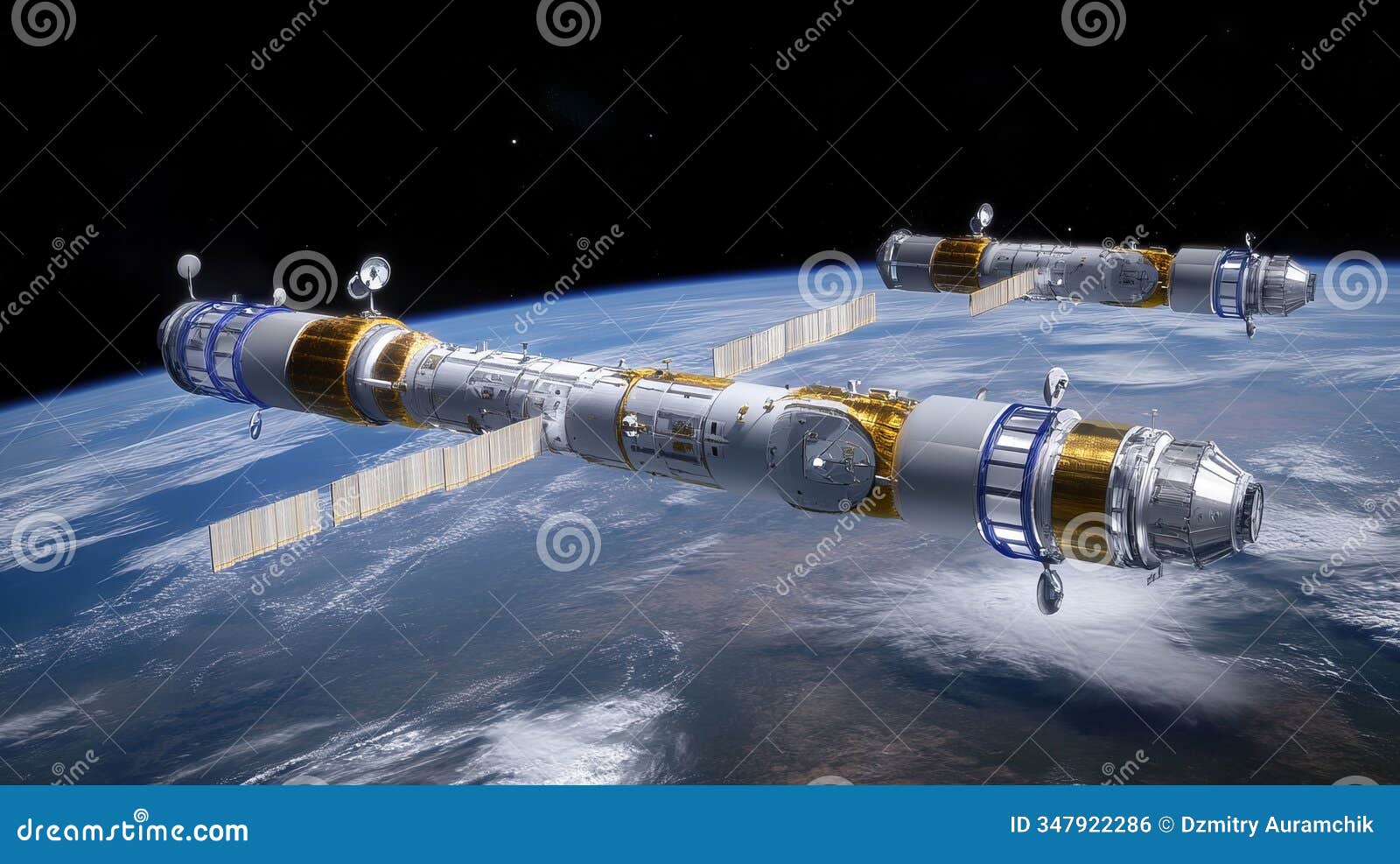 A Group of Modern Satellites in Low Earth Orbit, Collecting and ...