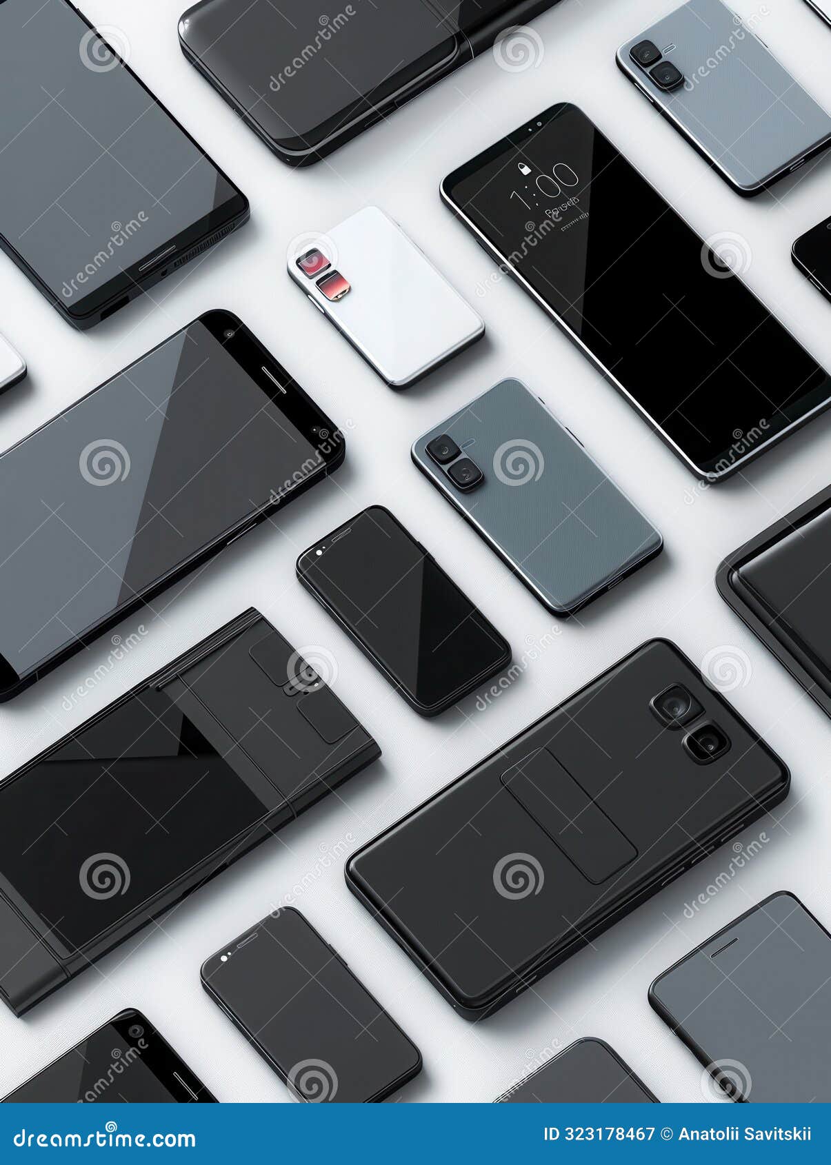 A Group of Modern Smartphones are Arranged in Different Angles on a ...
