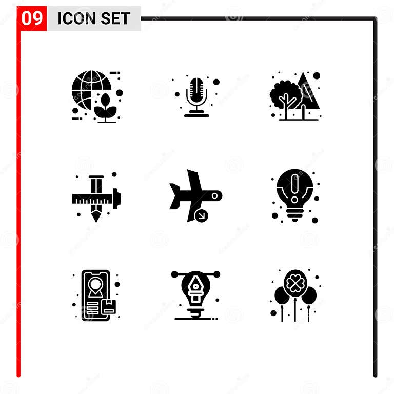Group of 9 Modern Solid Glyphs Set for Flight, Drawing, Forest, Draw ...