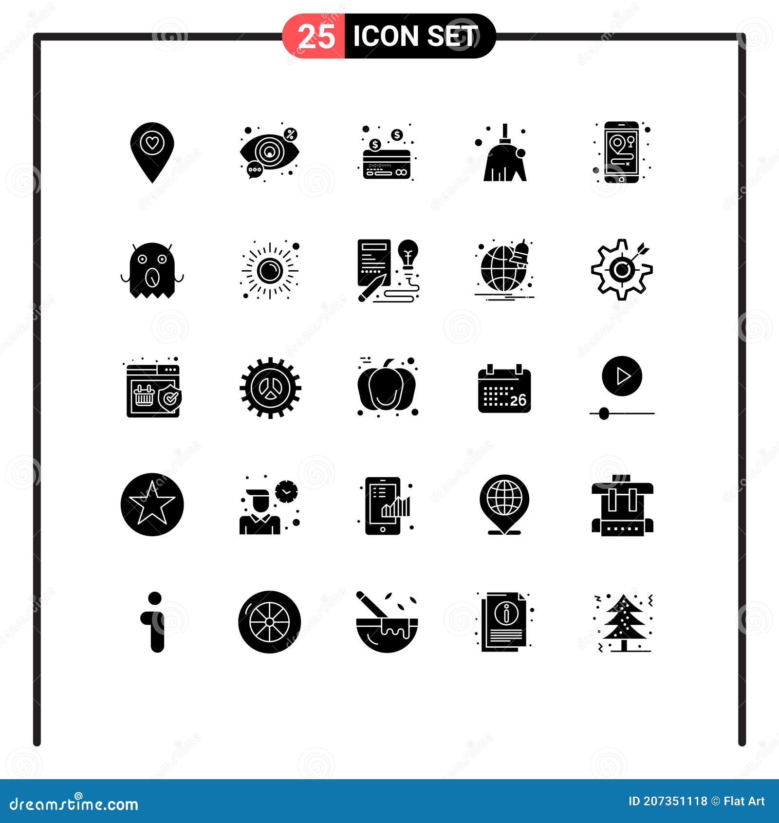 Group of 25 Modern Solid Glyphs Set for Maps, Sweep, Vision, Cleaning ...
