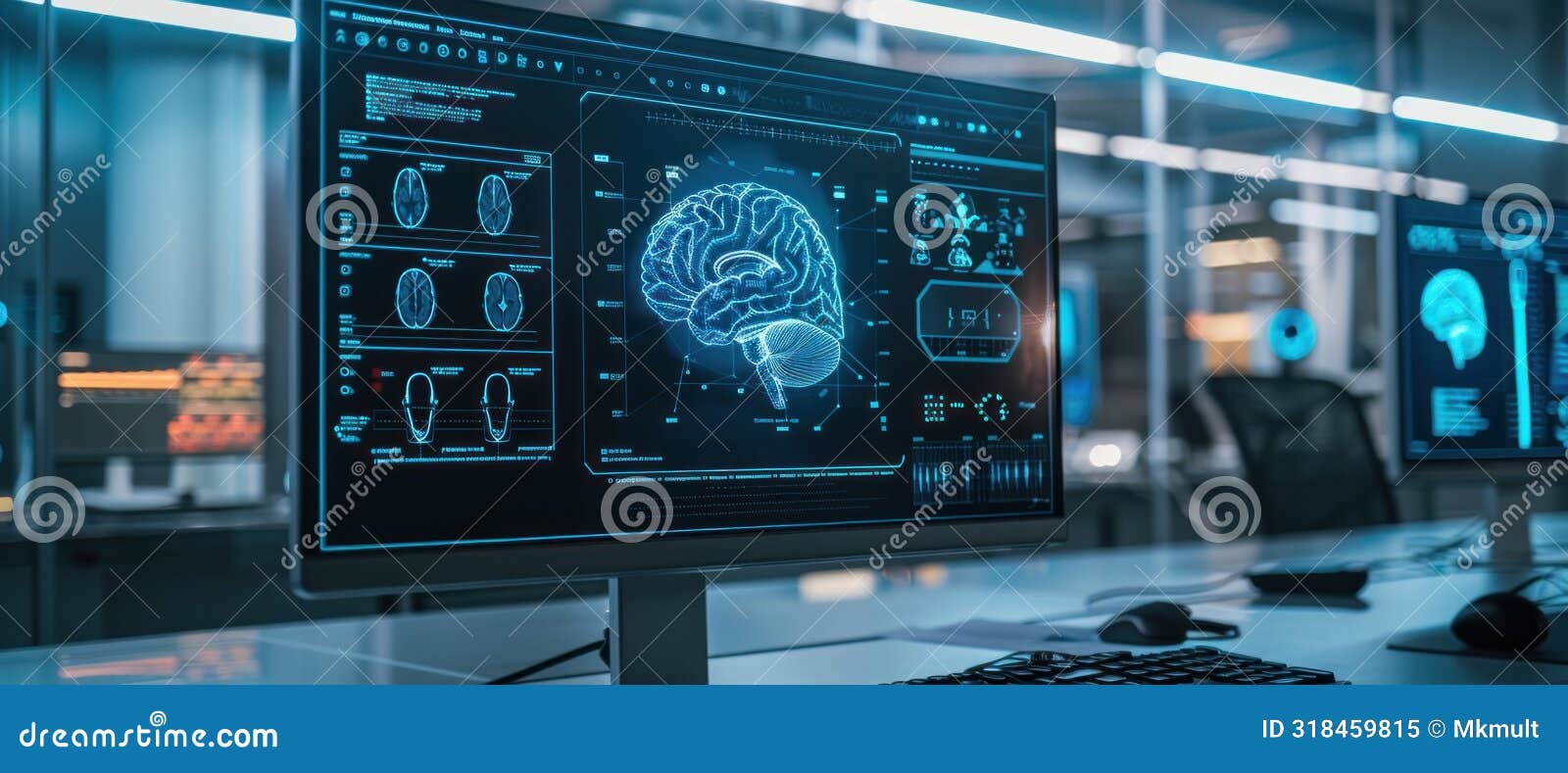 Group of Monitors Displaying Brain Image Stock Image - Image of digital ...
