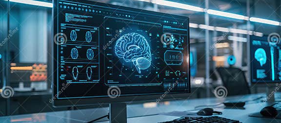 Group of Monitors Displaying Brain Image Stock Image - Image of digital ...