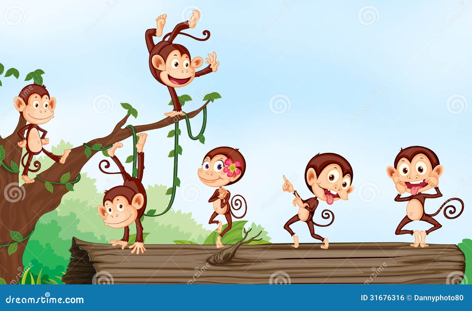 A group of monkeys stock vector. Illustration of outdoor - 31676316