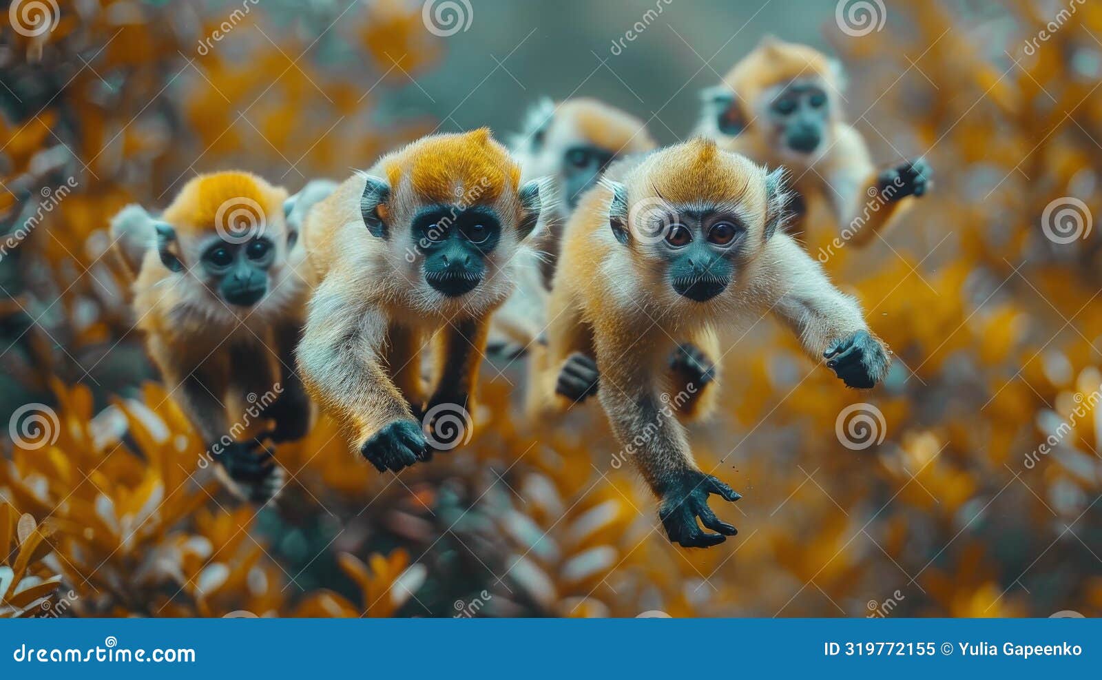 Group of Monkeys Jumping in the Air Stock Image - Image of exciting ...