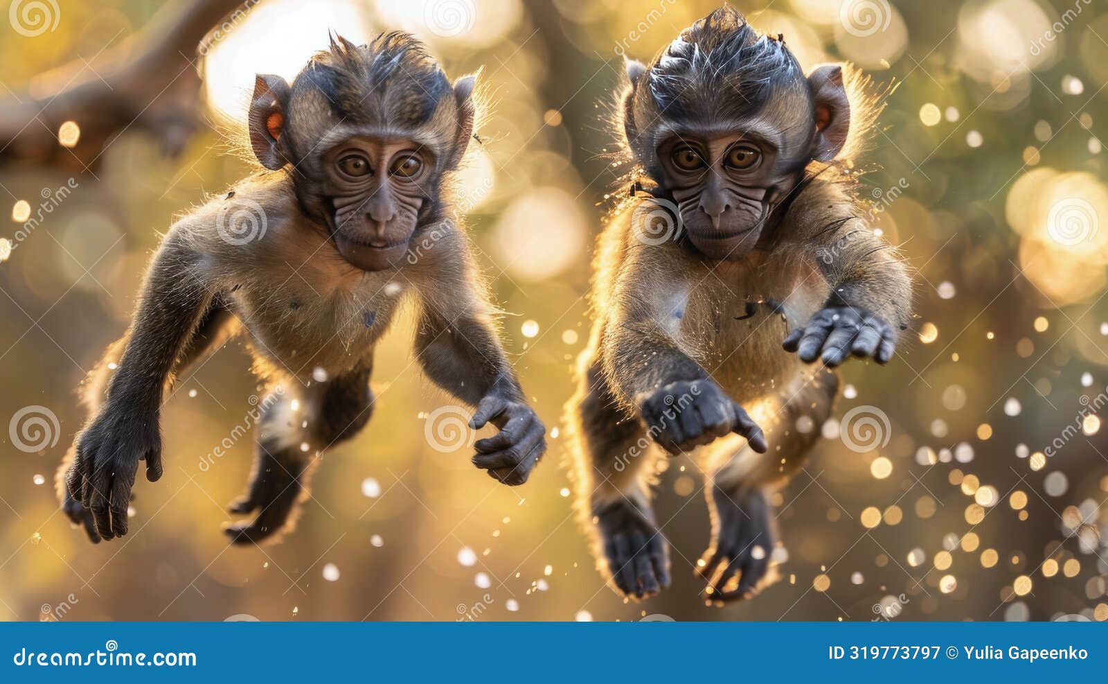 Group of Monkeys Jumping in the Air Stock Image - Image of leaping ...
