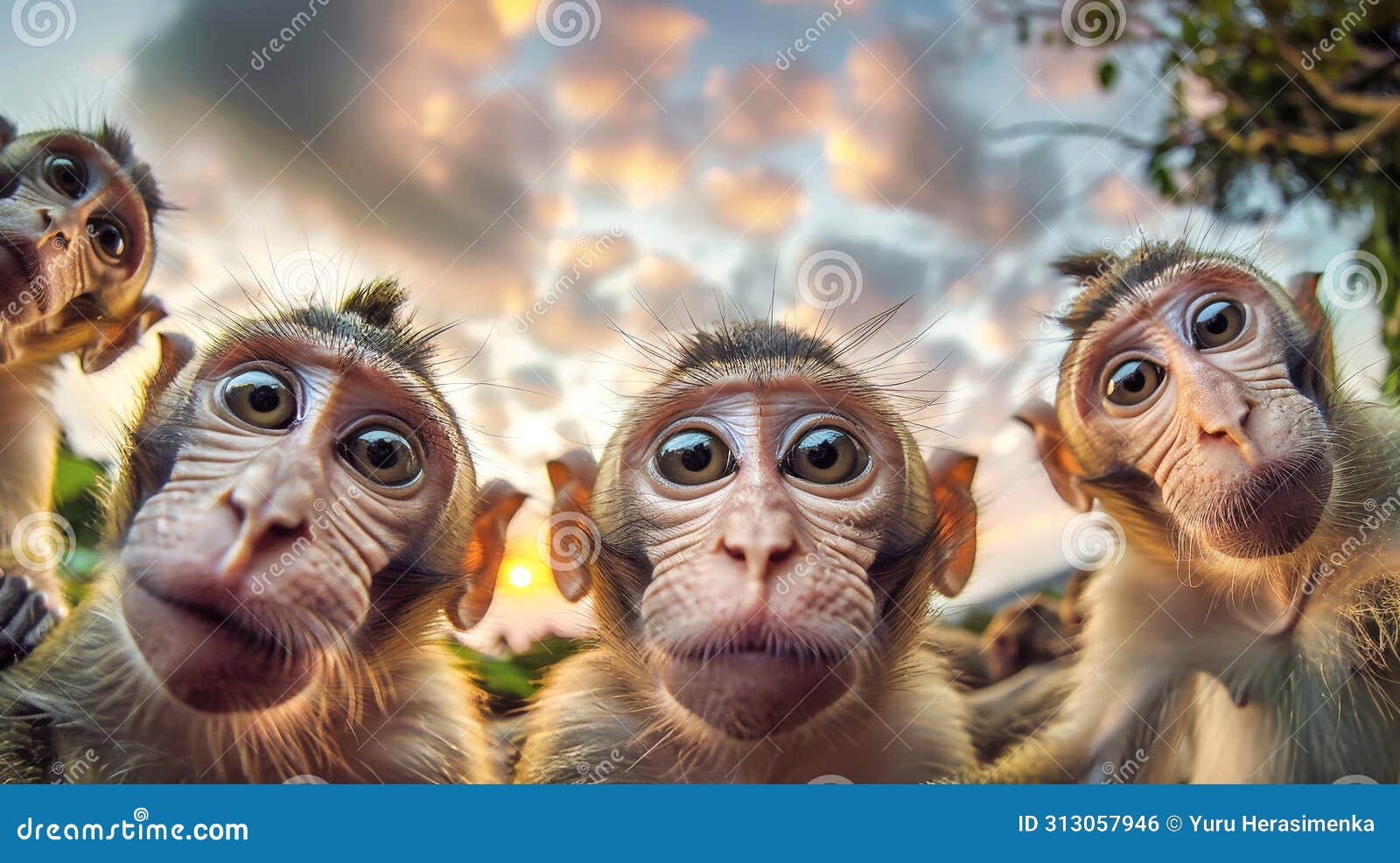 A Group Of Monkeys Standing Next To Each Other In Close Proximity Stock ...