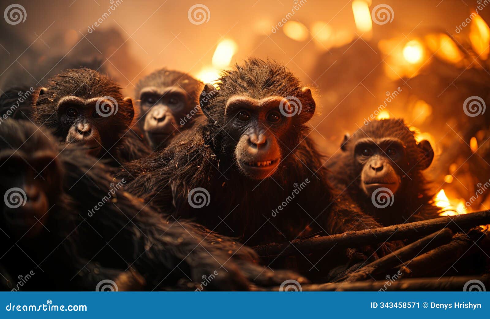 Group of Monkeys Standing Together Stock Image - Image of siblings ...