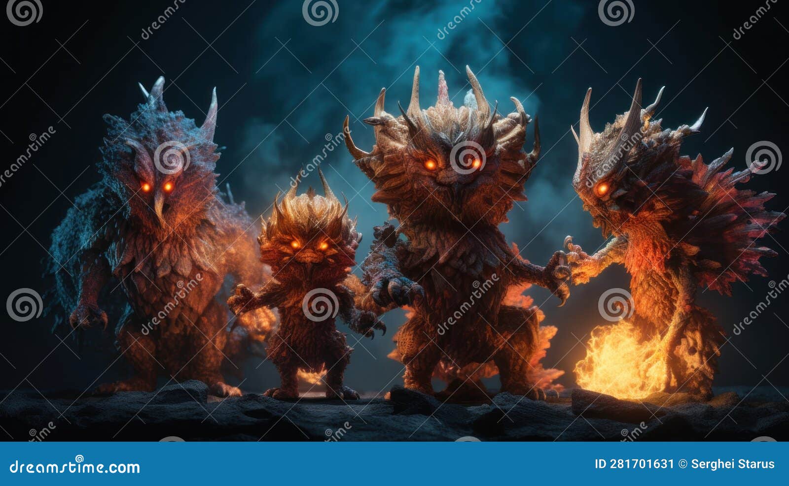 A Group of Monster Like Creatures Standing Next To Each Other ...