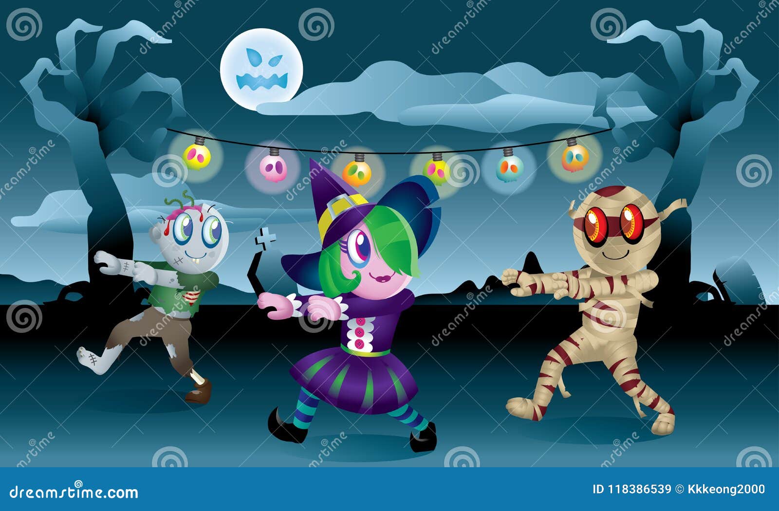 A Group of Monsters Playing Together in Halloween Night. Stock ...