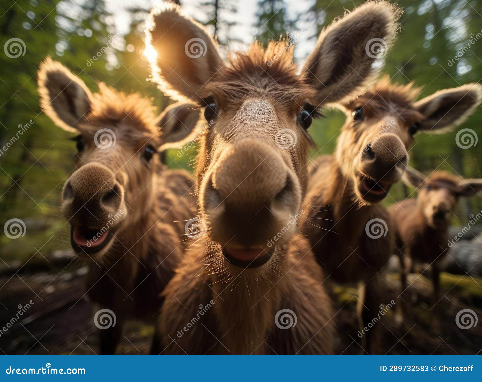 A group of moose calves stock image. Image of meadow - 289732583
