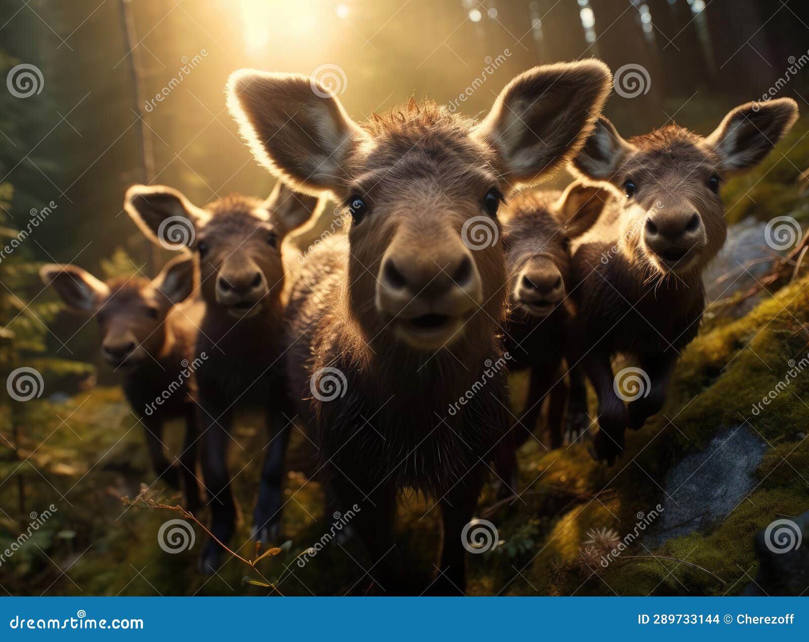 A group of moose calves stock illustration. Illustration of forest ...