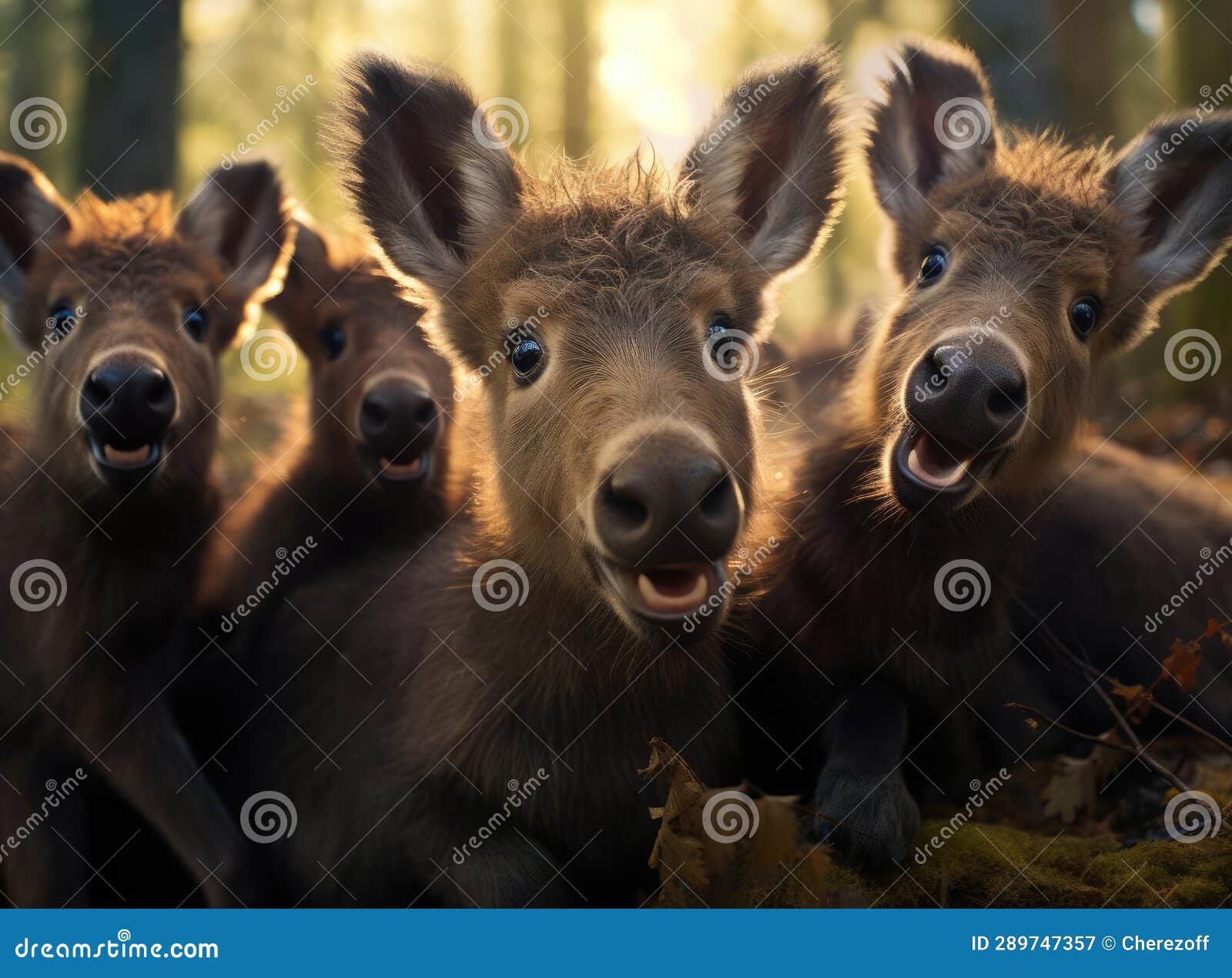 A group of moose calves stock image. Image of grass - 289747357
