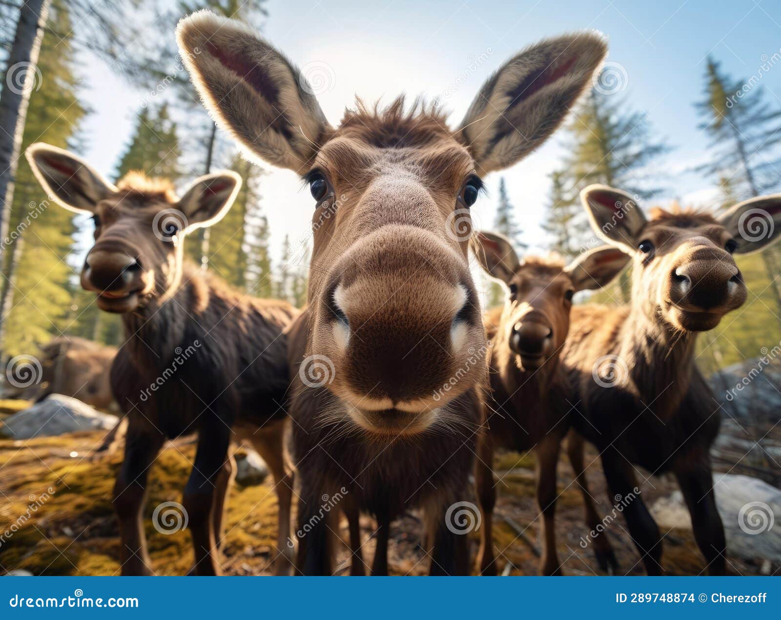 A group of moose calves stock photo. Image of brown - 289748874