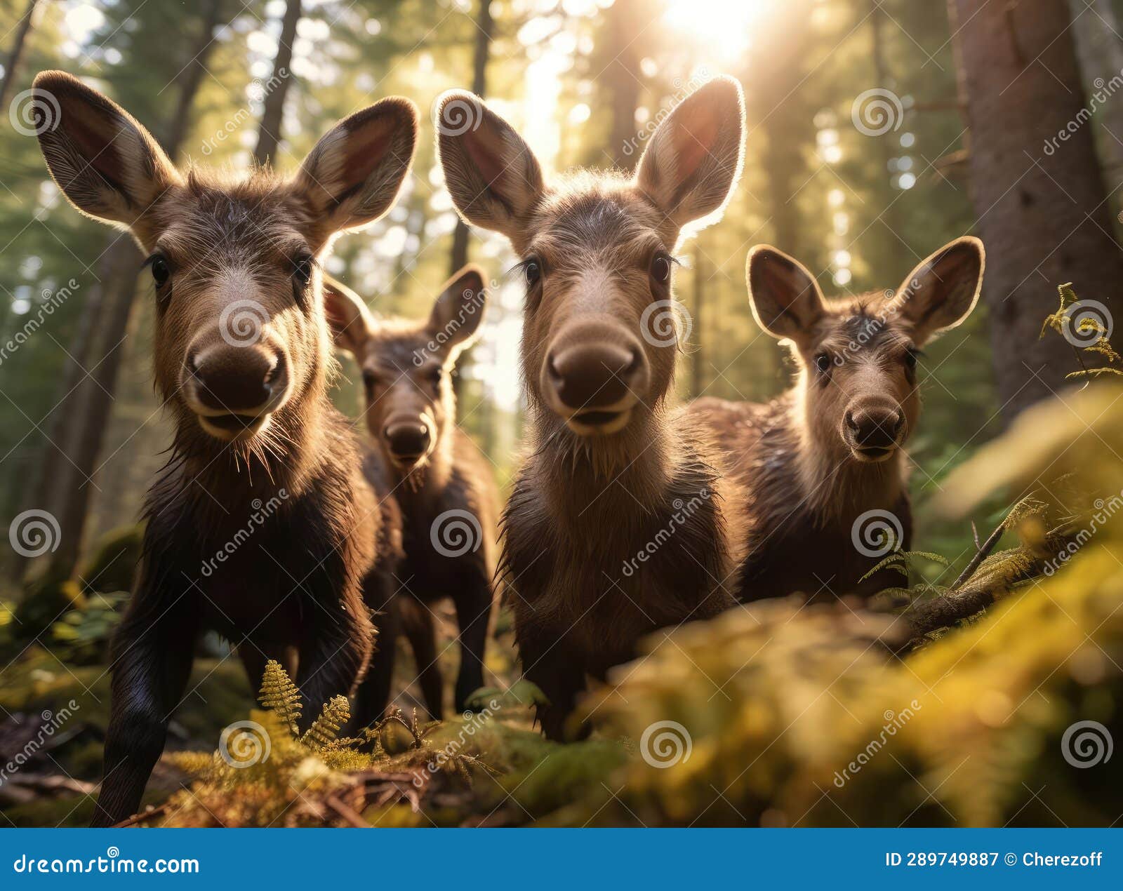 A group of moose calves stock image. Image of park, blue - 289749887