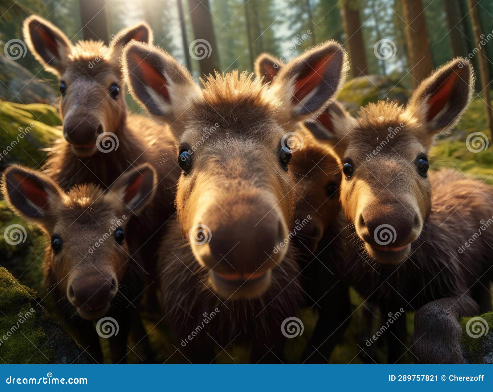 A group of moose calves stock image. Image of animal - 289757821