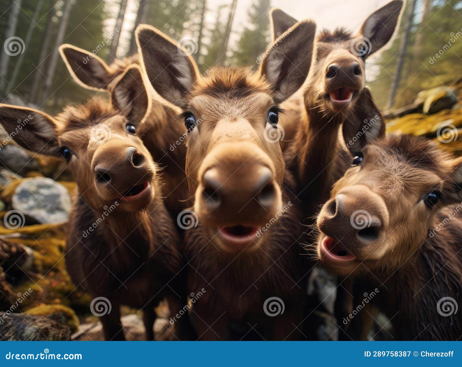 A group of moose calves stock image. Image of cattle - 289758387