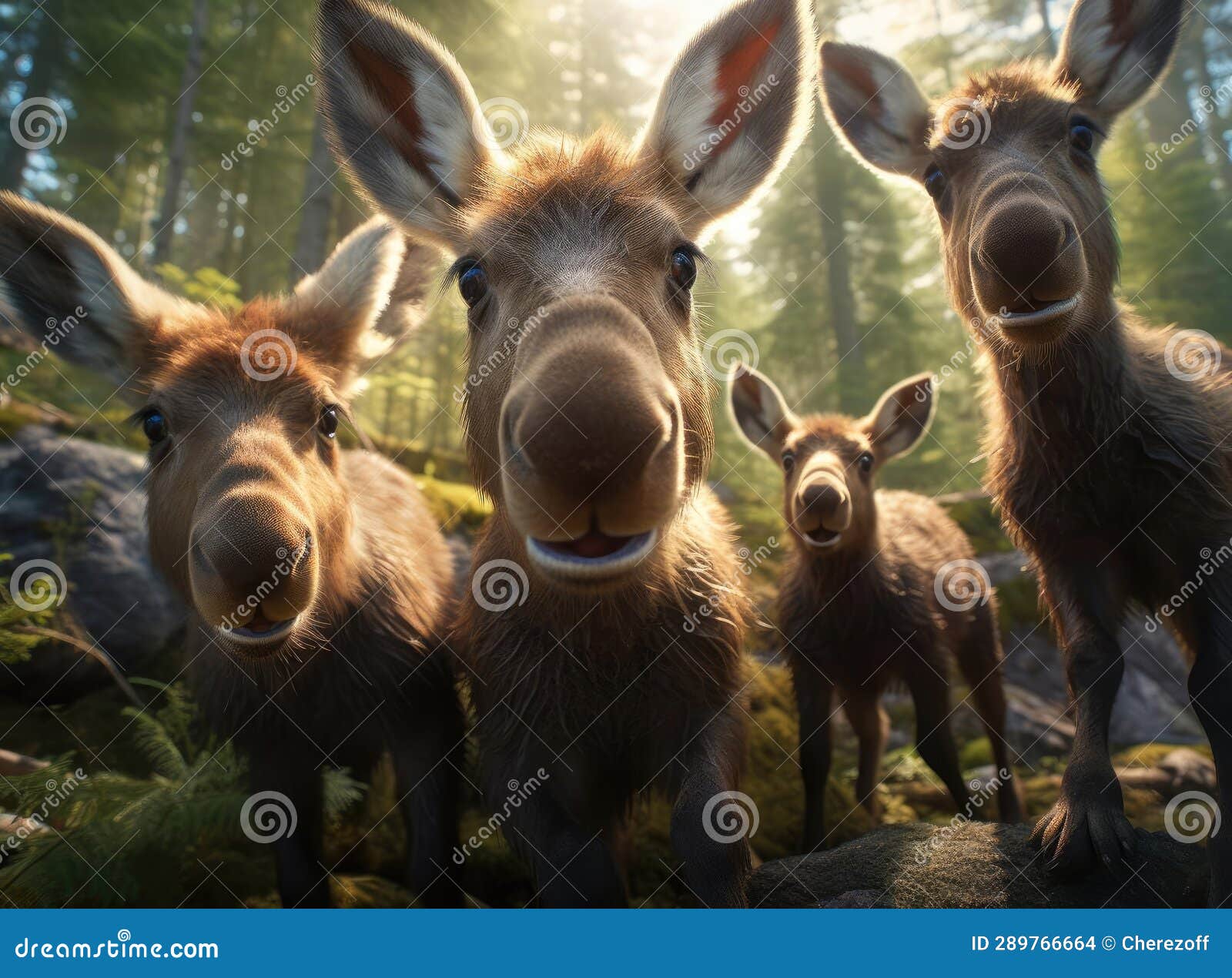 A group of moose calves stock photo. Image of group - 289766664