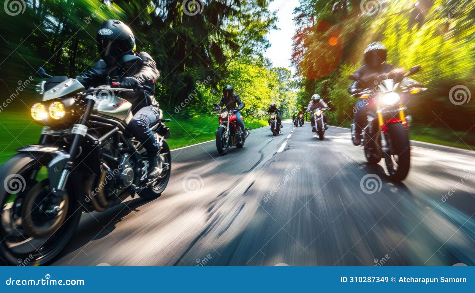 A Group of Motorcycle Riding on the Road Together, Speeding and ...