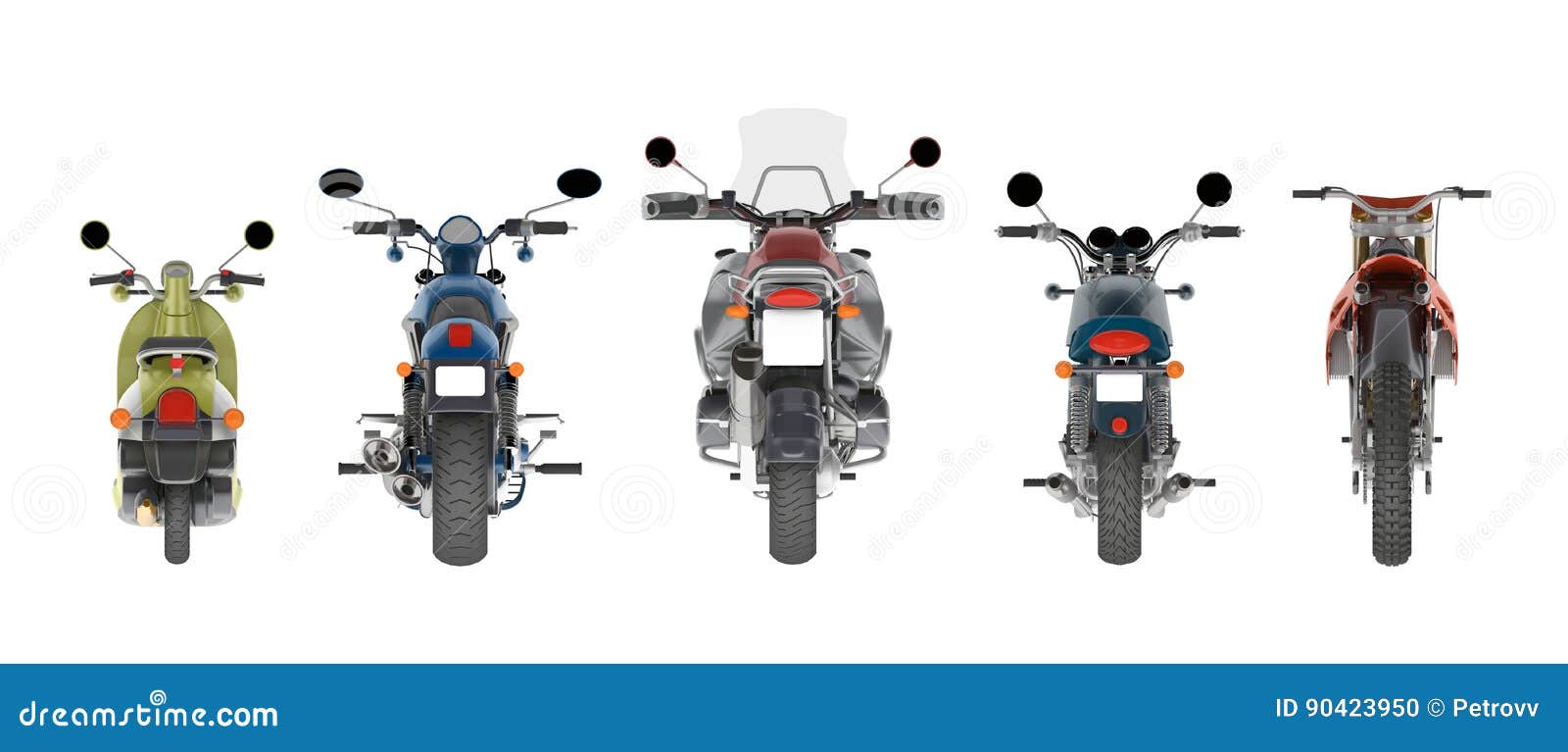 Group Motorcycles Back View 3d Rendering Stock Illustration ...