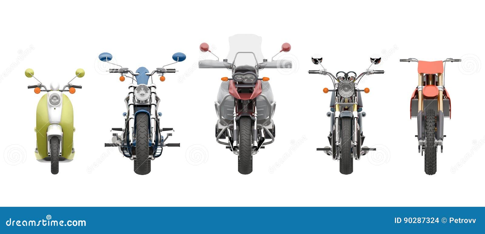 Group Motorcycles Front View 3d Rendering Stock Illustration ...