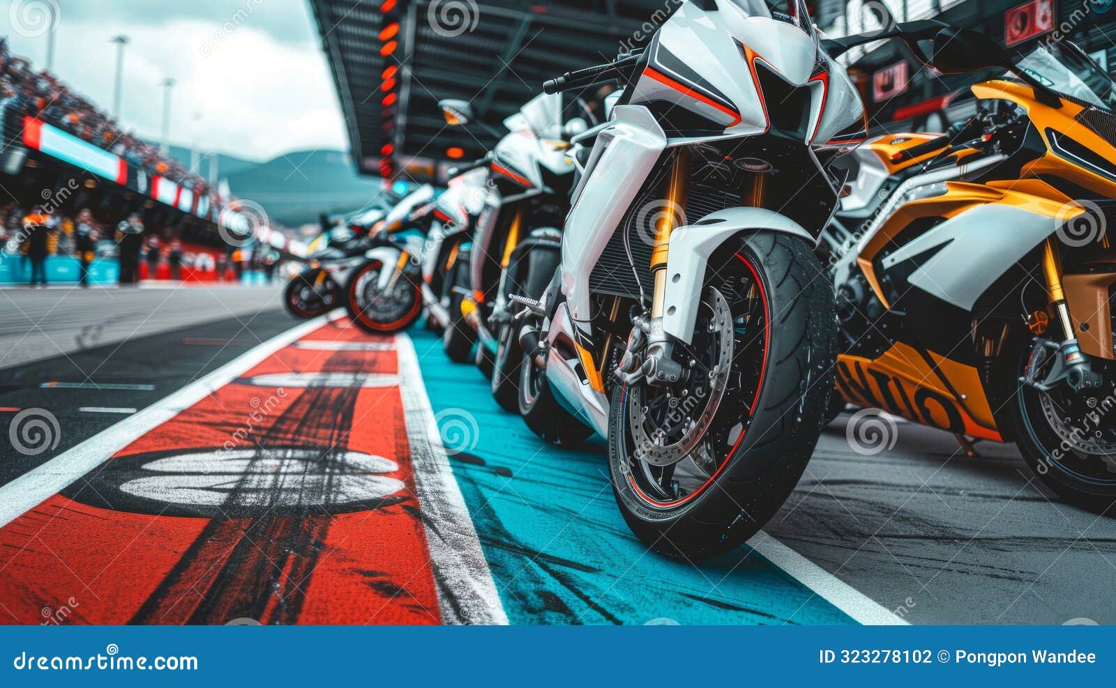 A Group of Motorcycles Lined Up at the Starting Race Track Stock ...