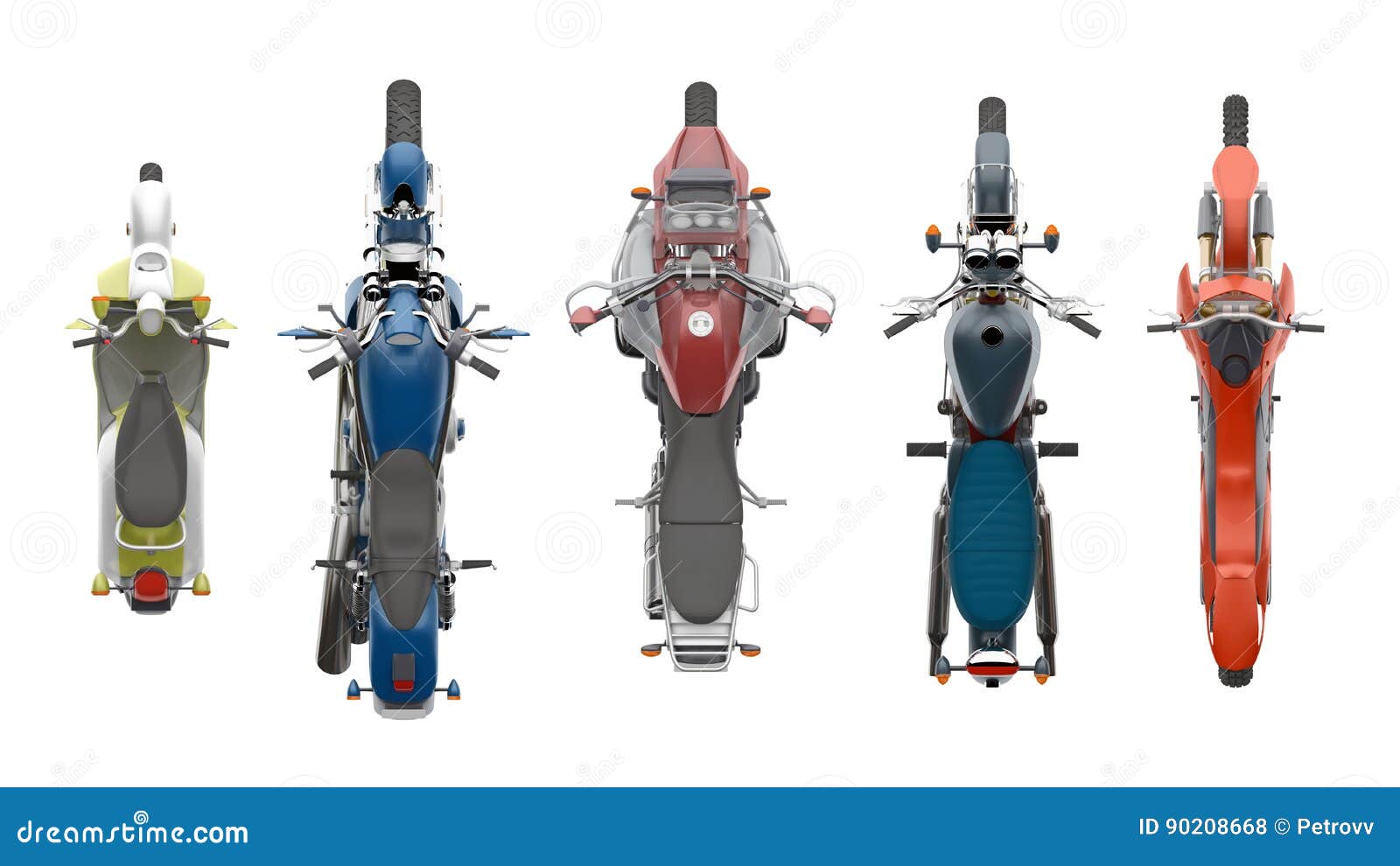 Group Motorcycles Top View 3d Rendering Stock Illustration ...