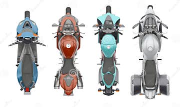 Group Motorcycles Top View 3d Rendering Stock Illustration ...