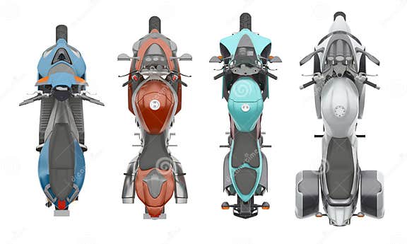 Group Motorcycles Top View 3d Rendering Stock Illustration ...