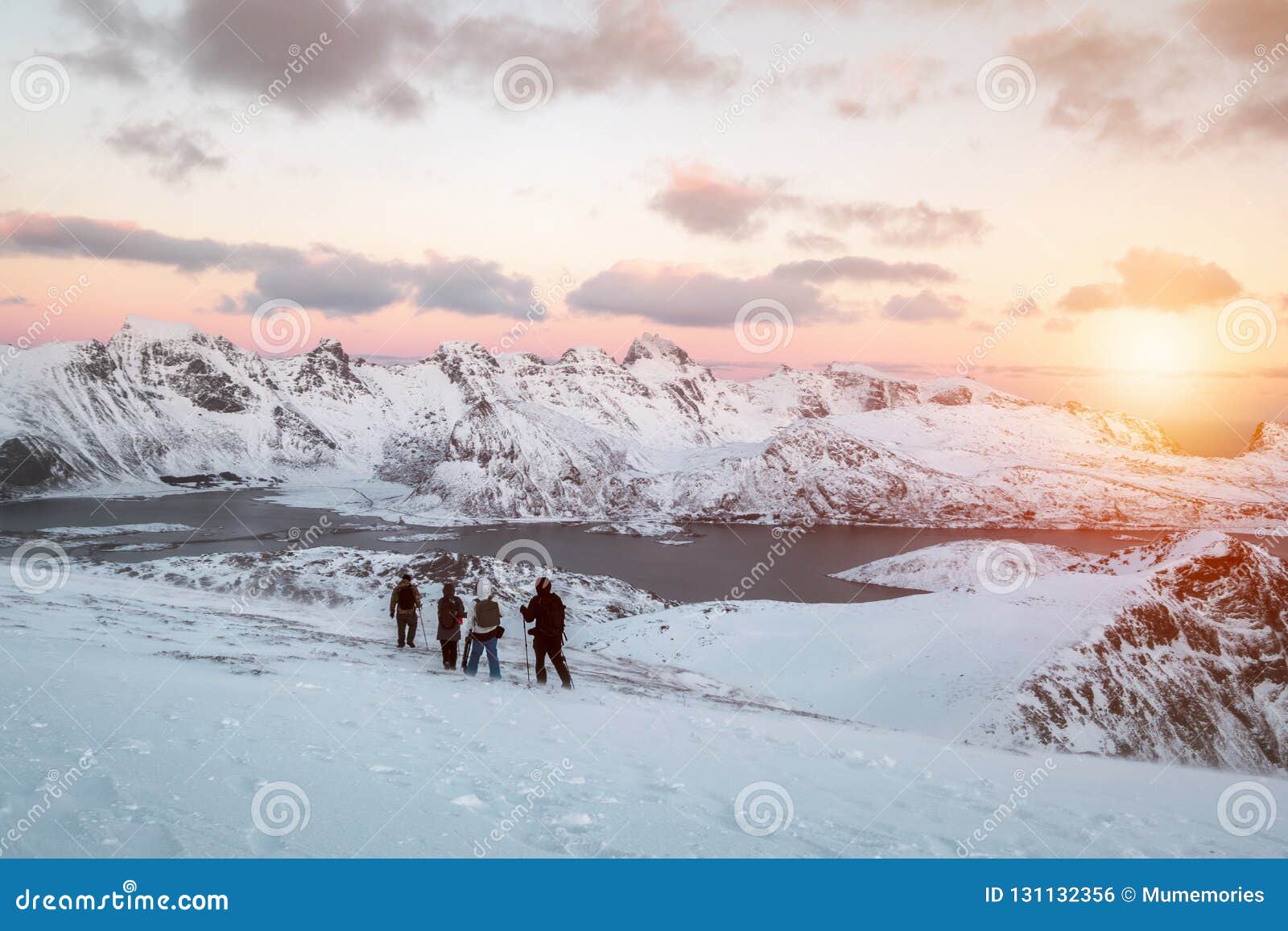 Group Mountaineer Climbing on Snowy Valley Stock Photo - Image of ...
