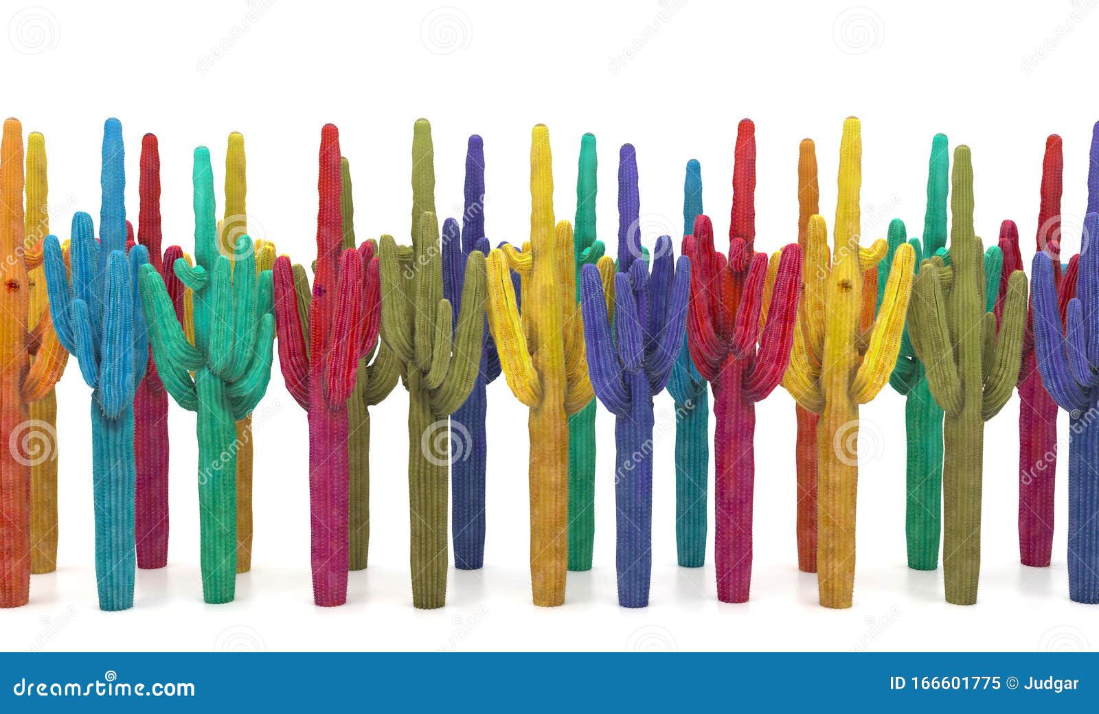 Group of Multi-colored Cactuses Isolated on a White Background ...