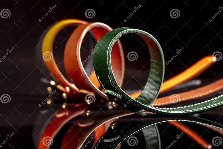 A Group of Multi-colored Leather Belts Stock Photo - Image of belt ...