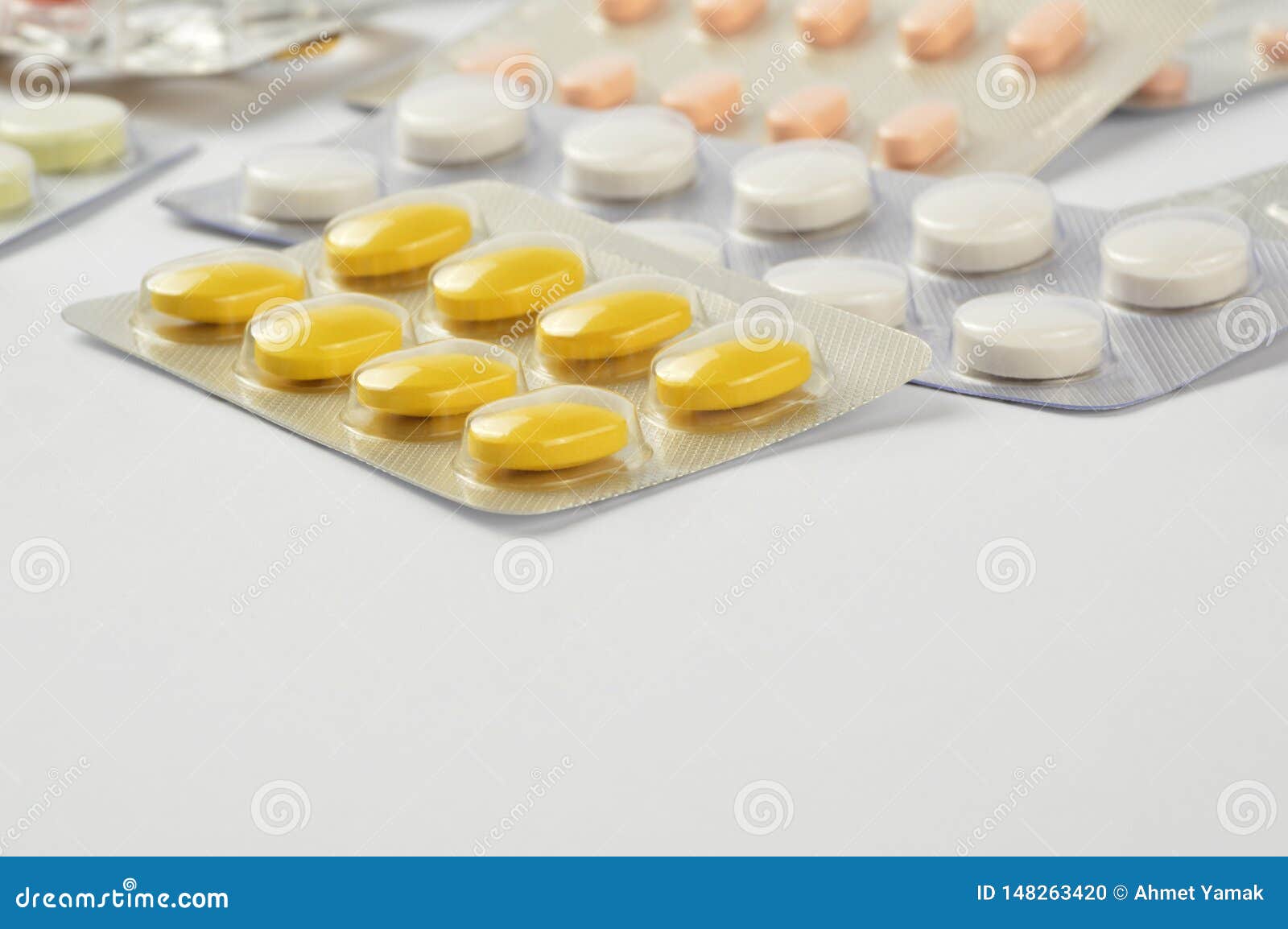 Group of Multi Colored Pills, Capsule with Copy Space on White ...