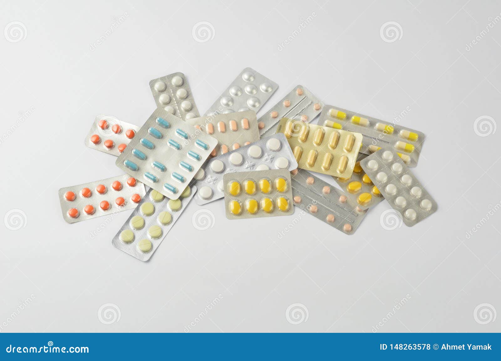 Group of Multi Colored Pills, Capsule on White Background Stock Photo ...