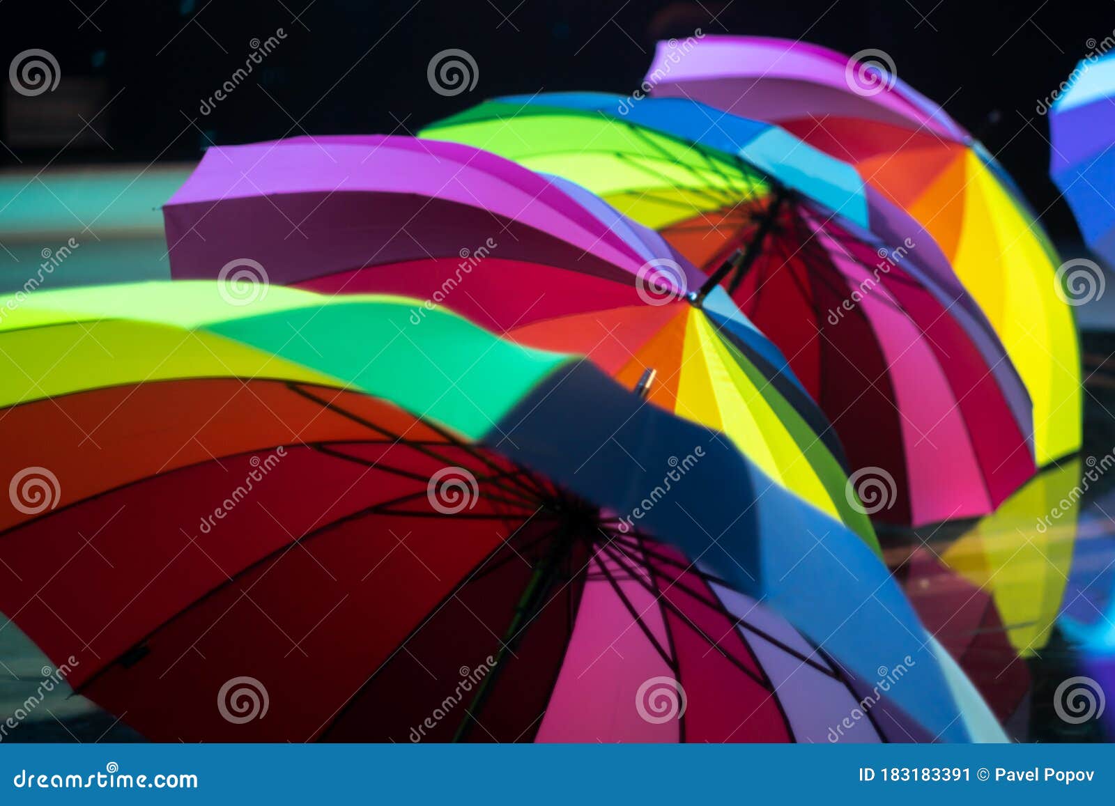A Group of Multi-colored Umbrellas on Stage Stock Image - Image of ...