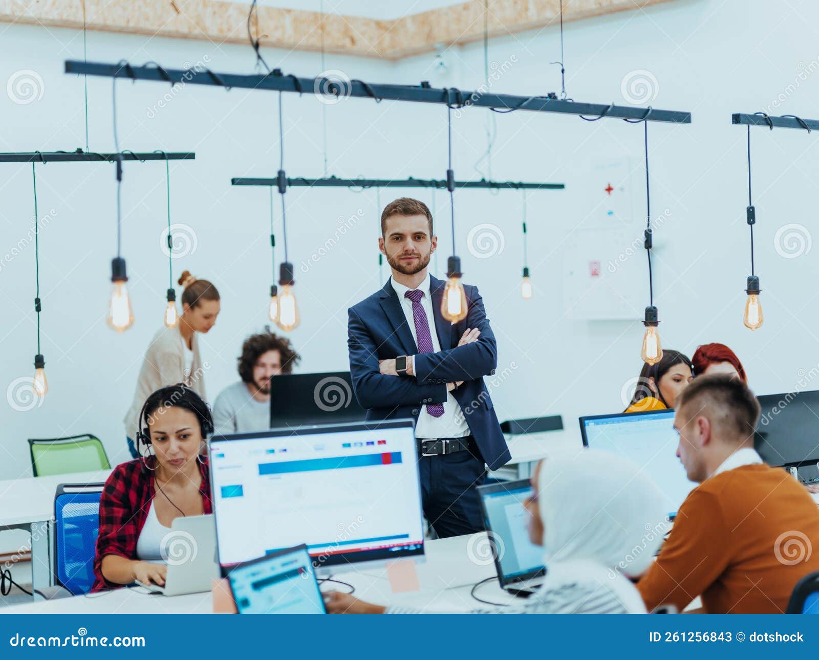 Group of Multi-ethnic Colleagues Working on Desktop Computers, Laptop ...