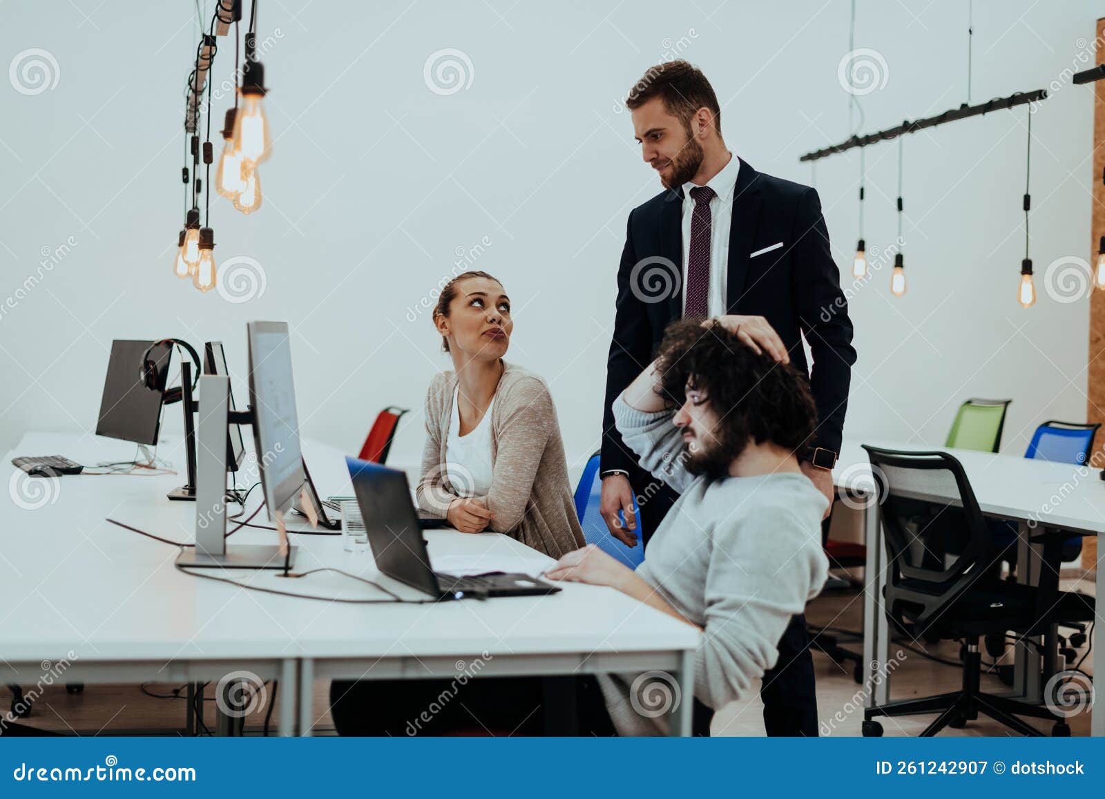 Group of Multi-ethnic Colleagues Working on Desktop Computers, Laptop ...