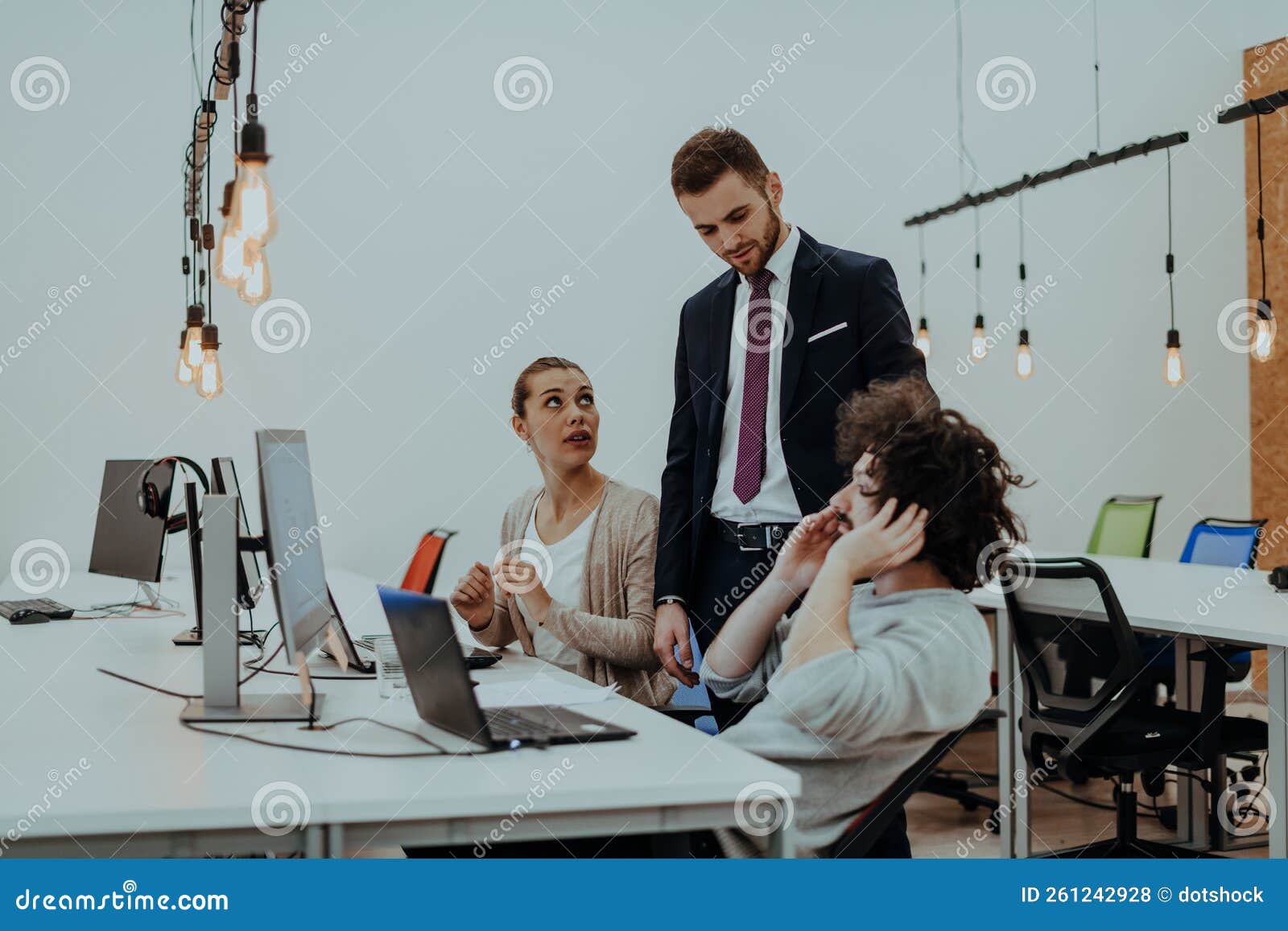 Group of Multi-ethnic Colleagues Working on Desktop Computers, Laptop ...