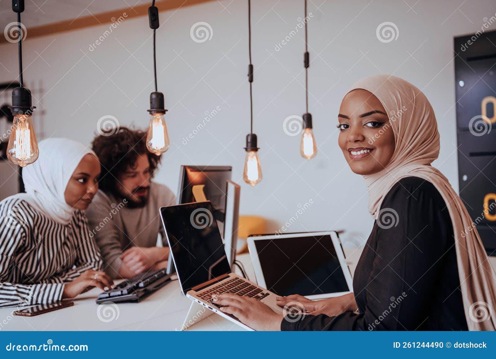 Group of Multi-ethnic Colleagues Working on Desktop Computers, Laptop ...