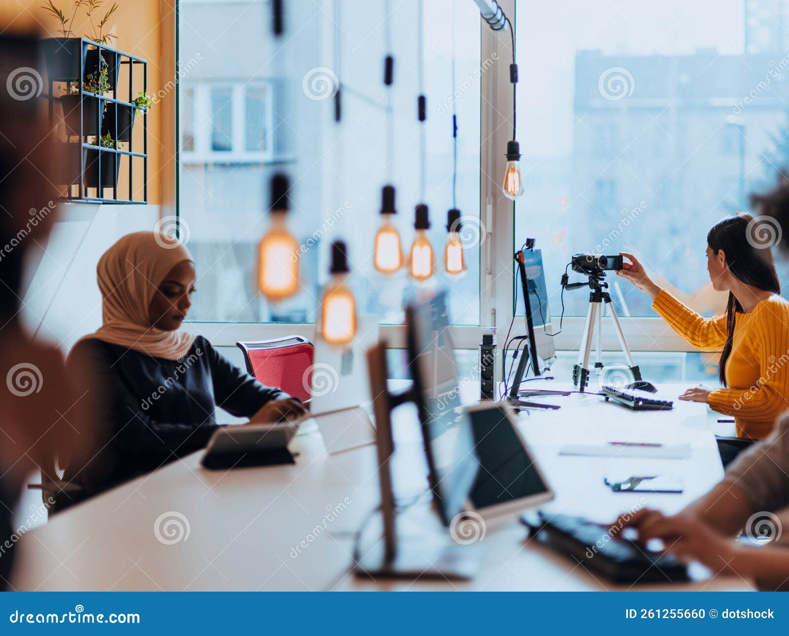 Group of Multi-ethnic Colleagues Working on Desktop Computers, Laptop ...