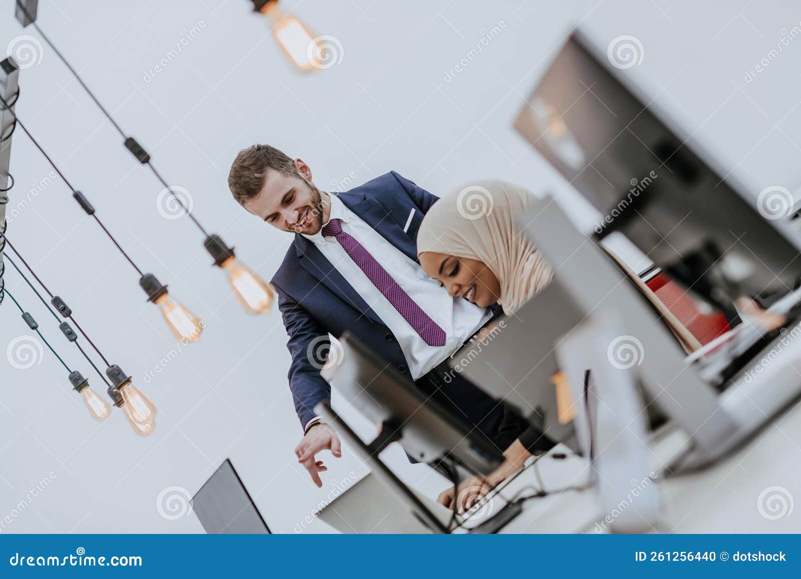 Group of Multi-ethnic Colleagues Working on Desktop Computers, Laptop ...