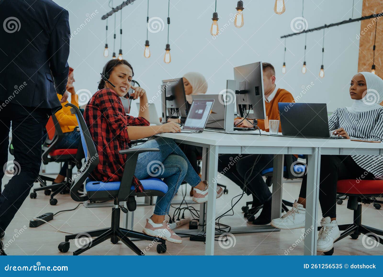 Group of Multi-ethnic Colleagues Working on Desktop Computers, Laptop ...
