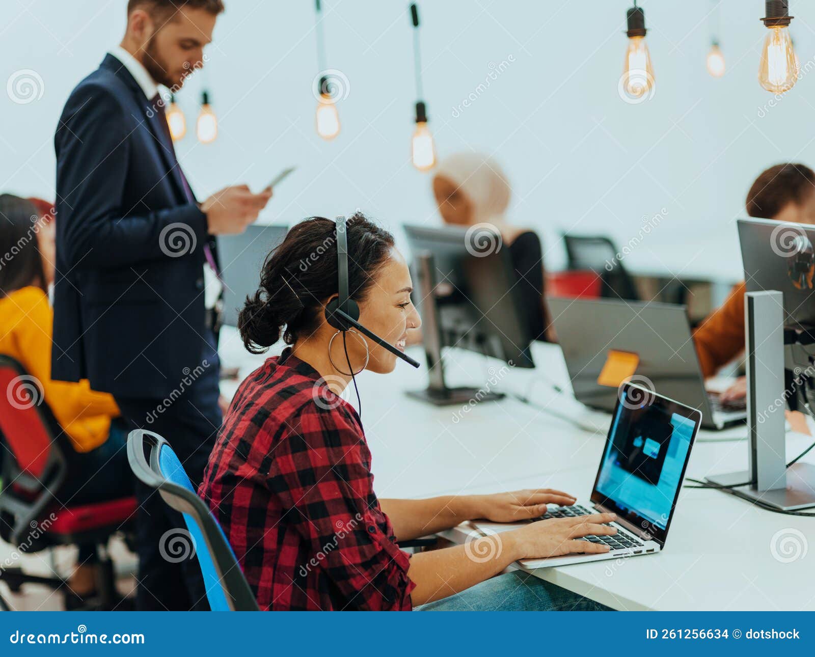 Group of Multi-ethnic Colleagues Working on Desktop Computers, Laptop ...