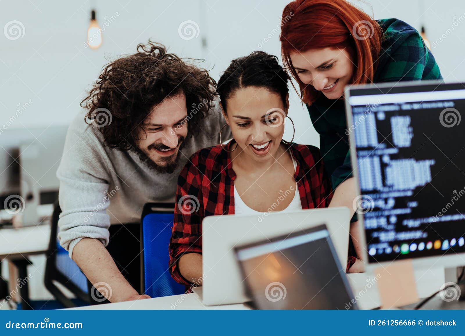 Group of Multi-ethnic Colleagues Working on Desktop Computers, Laptop ...