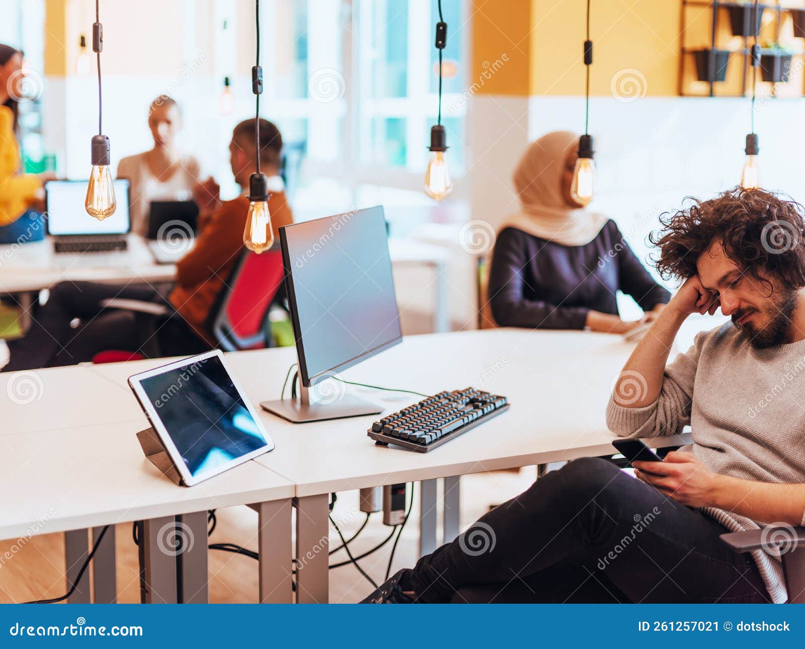 Group of Multi-ethnic Colleagues Working on Desktop Computers, Laptop ...