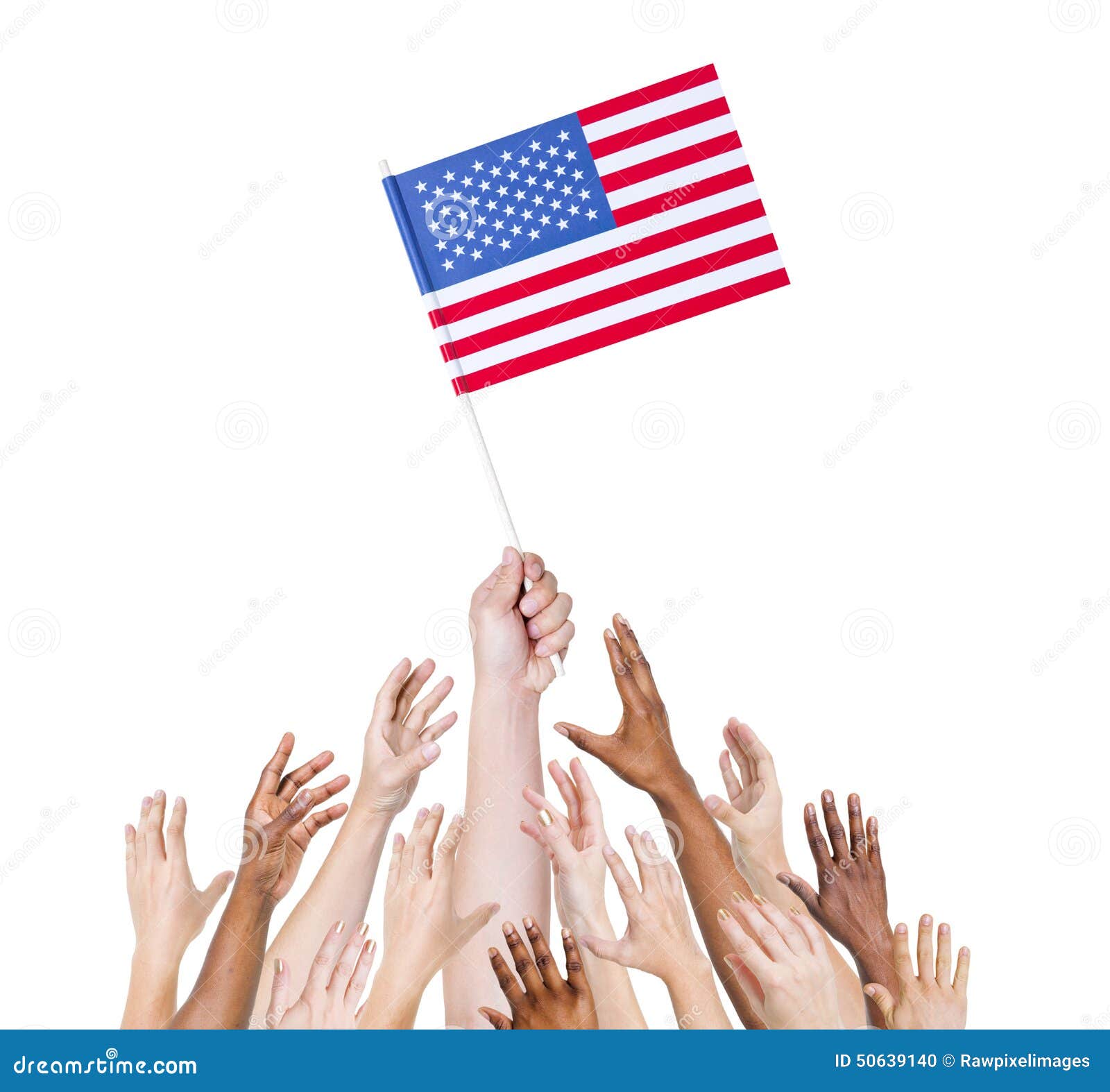 Group Multi-ethnic People Reaching Holding Flag Concept Stock Photo ...